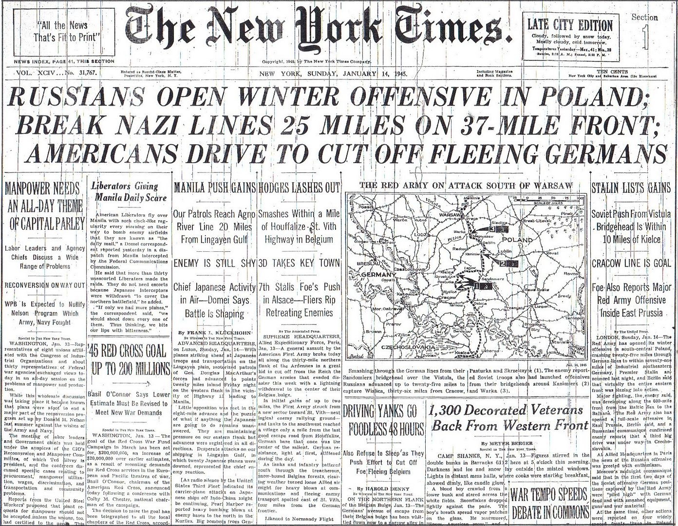 RUSSIANS OPEN WINTER OFFENSIVE IN POLAND; AMERICANS DRIVE TO CUT OFF ...
